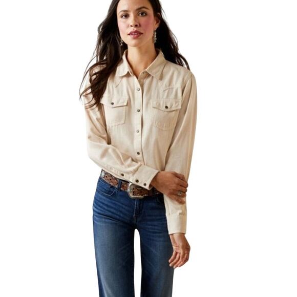 Ariat | Tops | Ariat Real Jurlington Snap Front Shirt Top Women Xl Sand ...